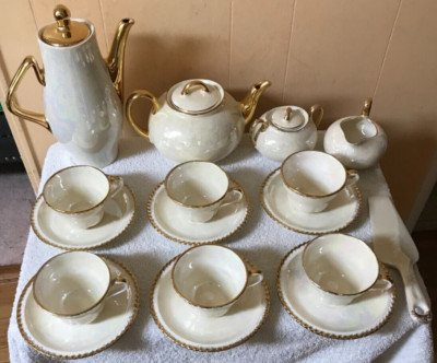 PEARL China Co. Ivory Iridescent 22k Gold Trim TEA SET, Sugar Creamer ...
