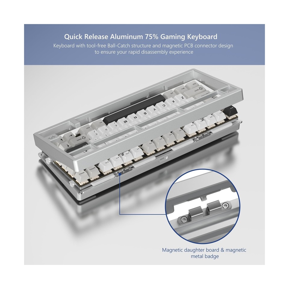 Womier RD75 Pro 75% Keyboard, Quick Release Wireless Aluminum Gaming ...