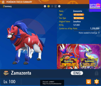 Pokemon Scarlet/Violet ZAMAZENTA Lv100 LEGENDARY 6IV Adamant w Rusted ...
