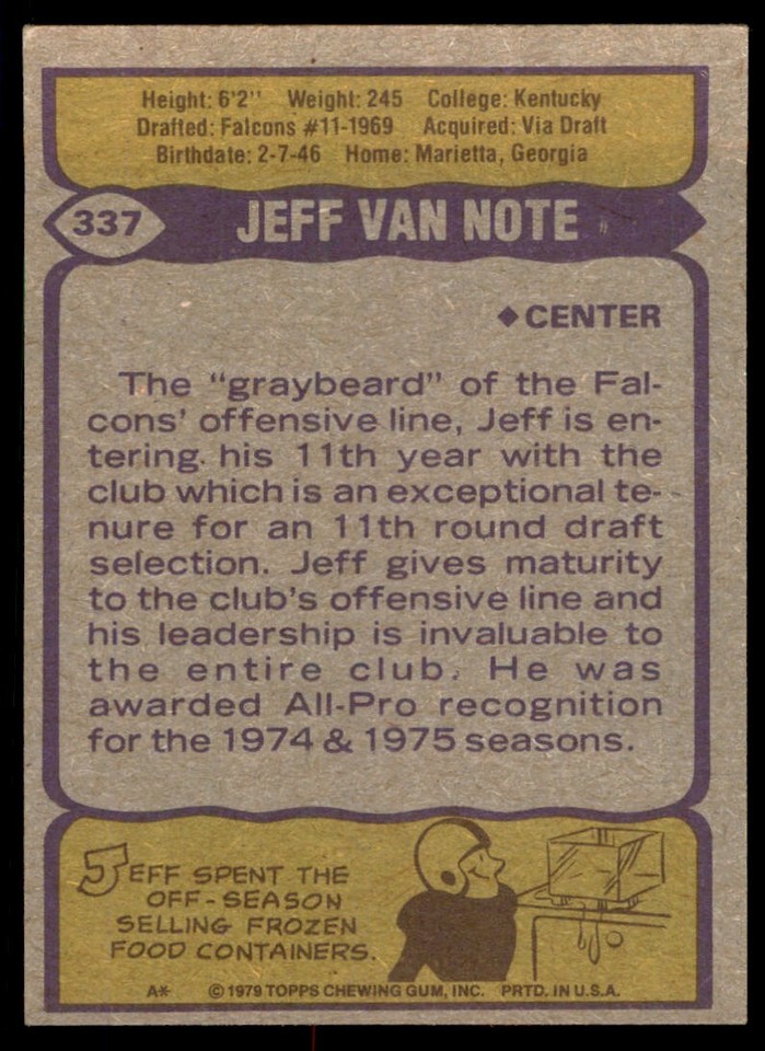 1979 TOPPS JEFF VAN NOTE . ATLANTA FALCONS #337 | eBay
