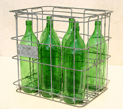 SET OF 8 ITALIAN MID CENTURY 2 LITERS BOTTLES FOR WINE WITH IRON CAGE ...