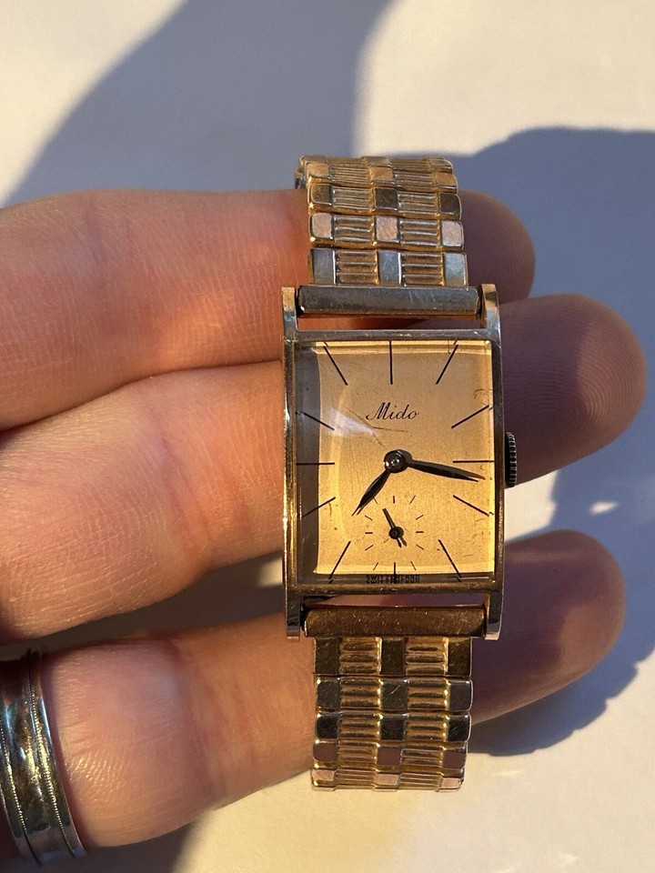 Vintage Men’s MIDO Solid 14K Rose Gold Men’s Watch Art Deco Tank Style ...