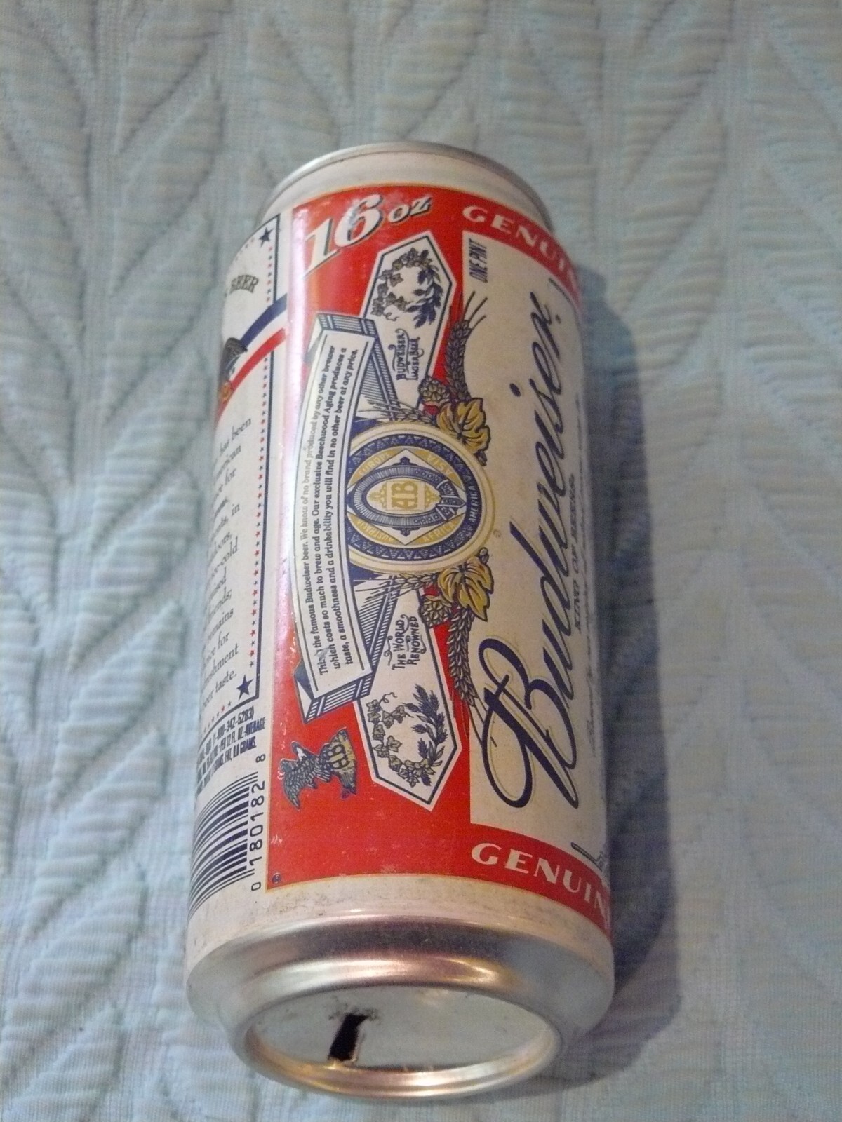 White/Blue/Red BUDWEISER 16 oz. Beer CAN Open BOTTOM Tab-Top | eBay