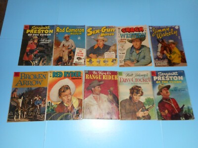 10 WESTERN COMICS: REY RYDER/DAVY CROCKET/JIMMY WAKELY/ROD CAMERON ...