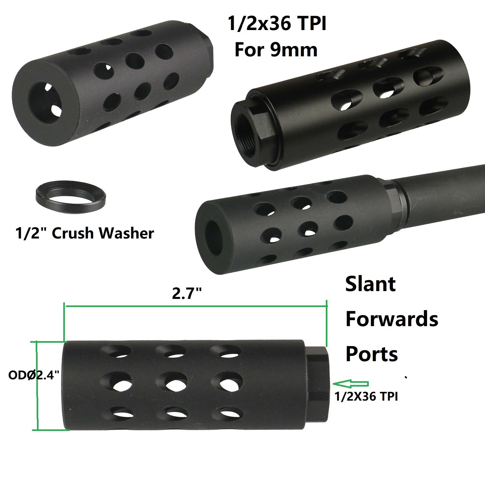 Black Slant Forwarder Port Low Concussion Muzzle Brake Compensator 1 ...