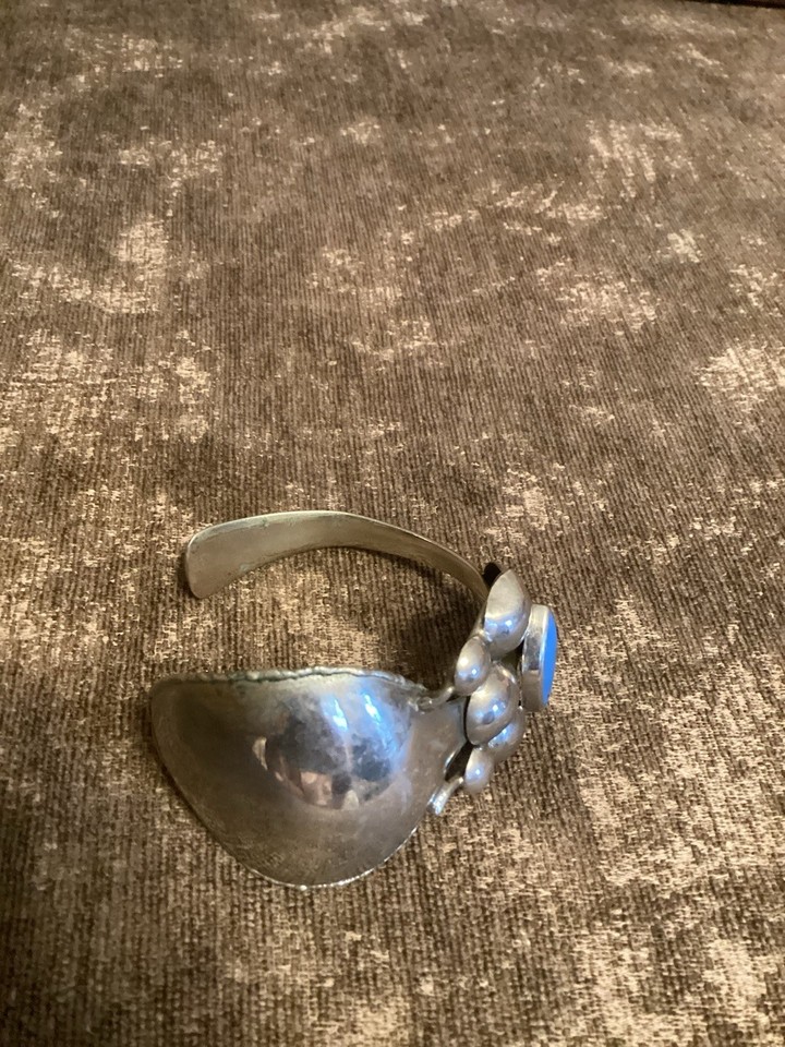 STUNNING NATIVE AMERICAN SPOON BANGLE,TURQUOISE INLAY? ADJUSTABLE | eBay UK