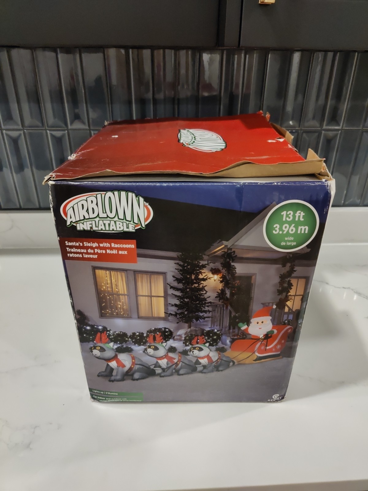 Gemmy 13Ft Long Santa's Sleigh w/ Raccoons Christmas Inflatable Outdoor ...