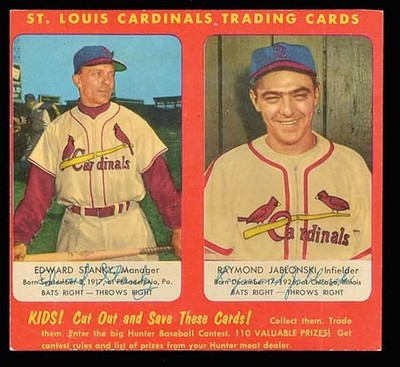 1953 Hunter's Meats Wieners Eddy Stanky Jablonski FULL Panel NO Creases ...