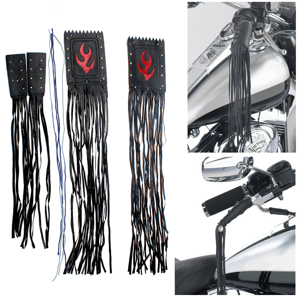 Pair Leather Motorcycle 19 Inch Tassel Fringe Handlebars Hand Grip ...