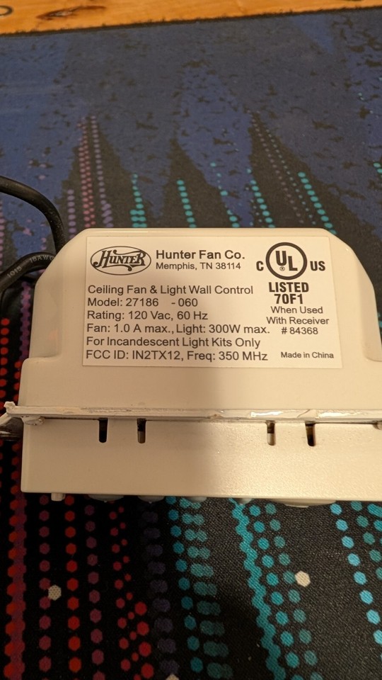 Hunter 27186 Wall Mount Control For Ceiling Fan & Lights with ...