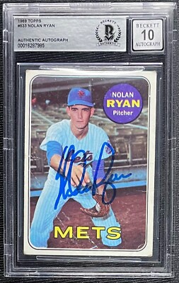 NOLAN RYAN SIGNED 1969 TOPPS #533 NEW YORK METS CARD BECKETT AUTO GRADE ...