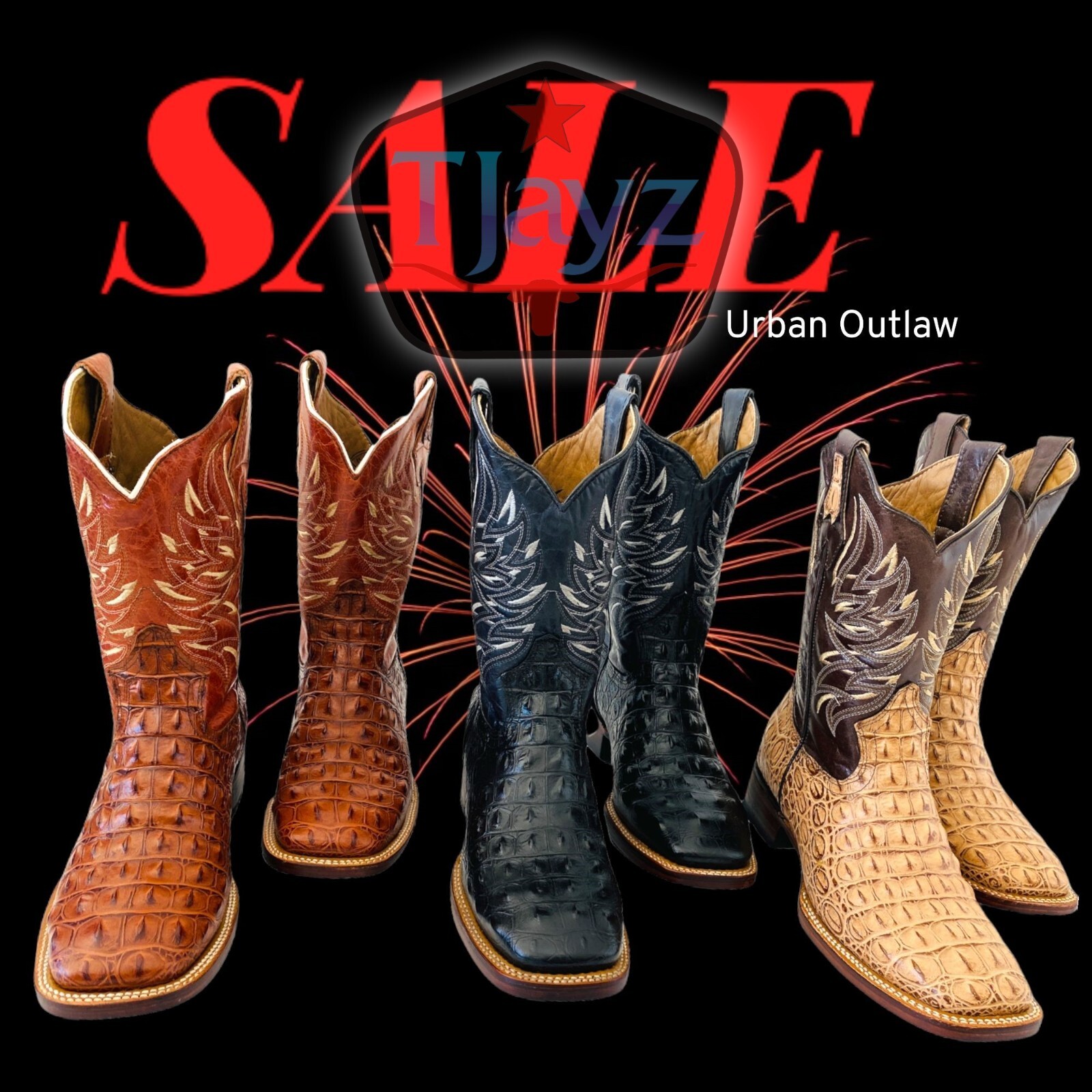 SALE! TJAYZ Mens Leather Alligator Style Boots Bota Cowboy Shoes work ...