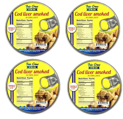 4 PACKx202g SMOKED COD LIVER IN OWN JUICE OMEGA Foie Gras Iceland | eBay