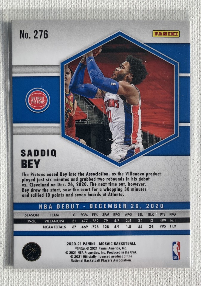 2020 PANINI MOSAIC #276 SADIQ BEY NBA DEBUT DETROIT PISTONS | eBay