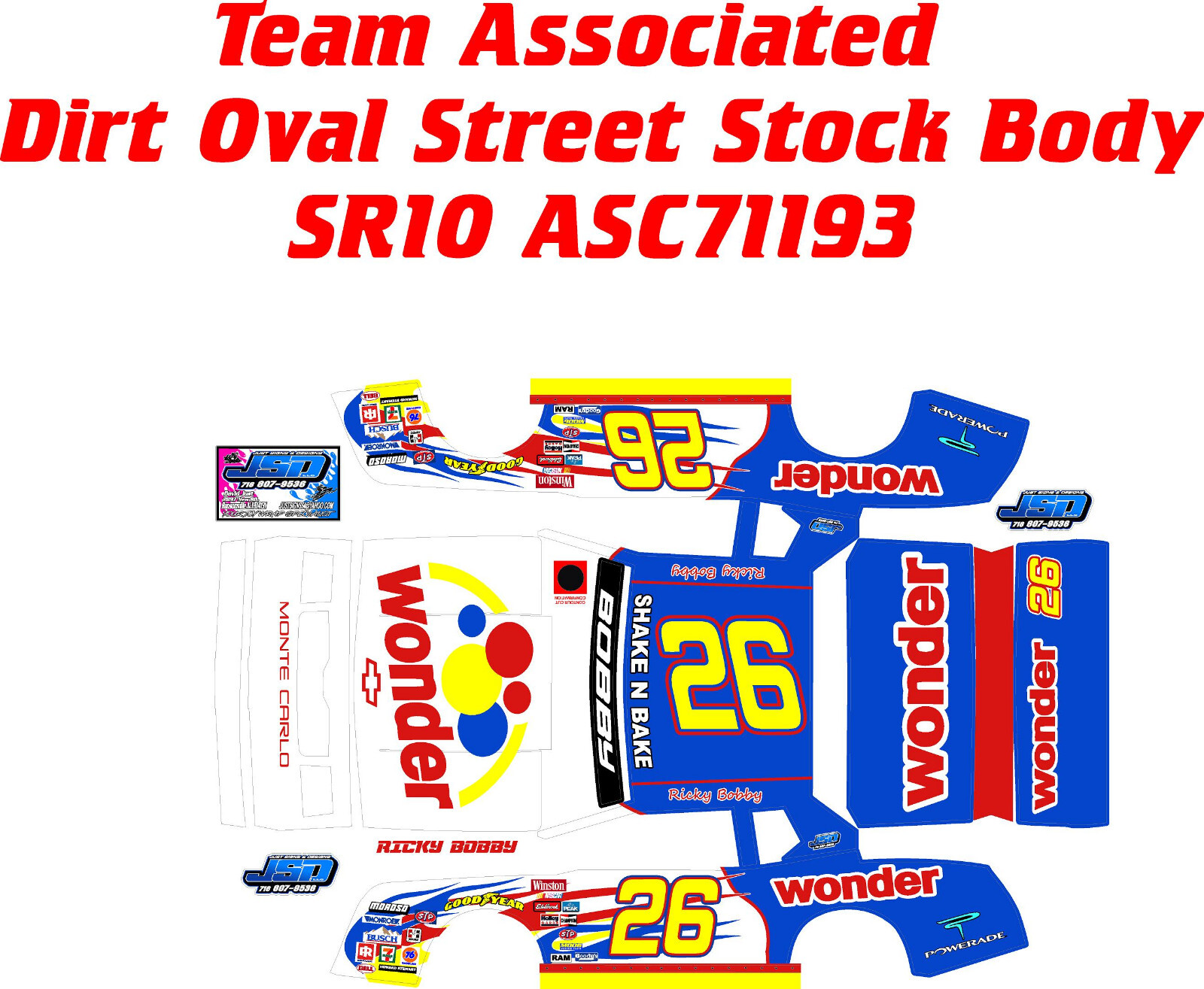 TEAM ASSOCIATED SR10 RICKY BOBBY WONDER THEME WRAP KIT PRINT 1X10 SCALE ...