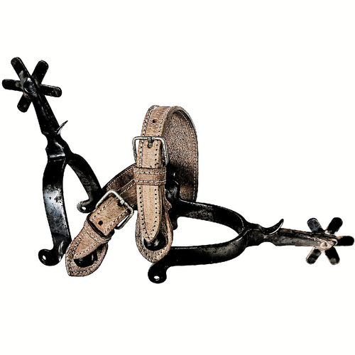Vintage Style Unmarked Black Straight Shank Spurs 6 Point Rowels with ...