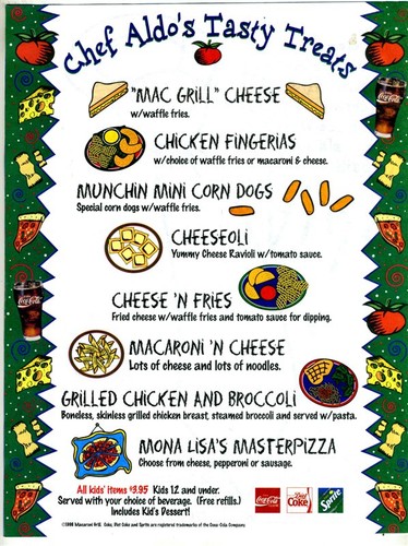 Macaroni Grill Kid's Chef Aldo Food & Fun Menu 1998 | eBay