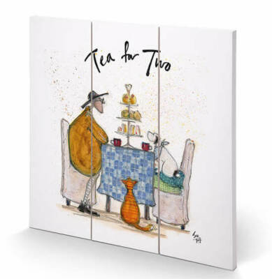 Sam Toft Tea for Two Wooden Art Print Mounted Wooden Frame Picture Cat ...