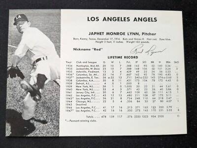 1948 PCL Los Angeles Angels Baseball Card - Japhet Monroe Lynn (EX/NM ...