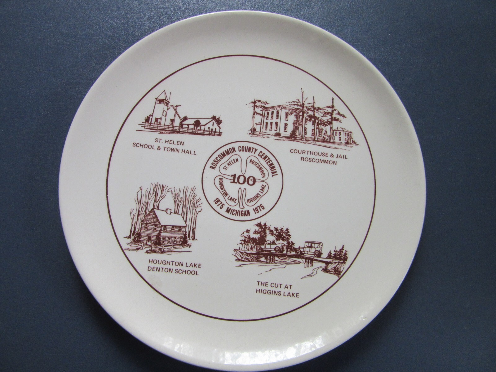 Centennial ceramic plate Roscommon County Michigan 1875-1975 4 scenes ...
