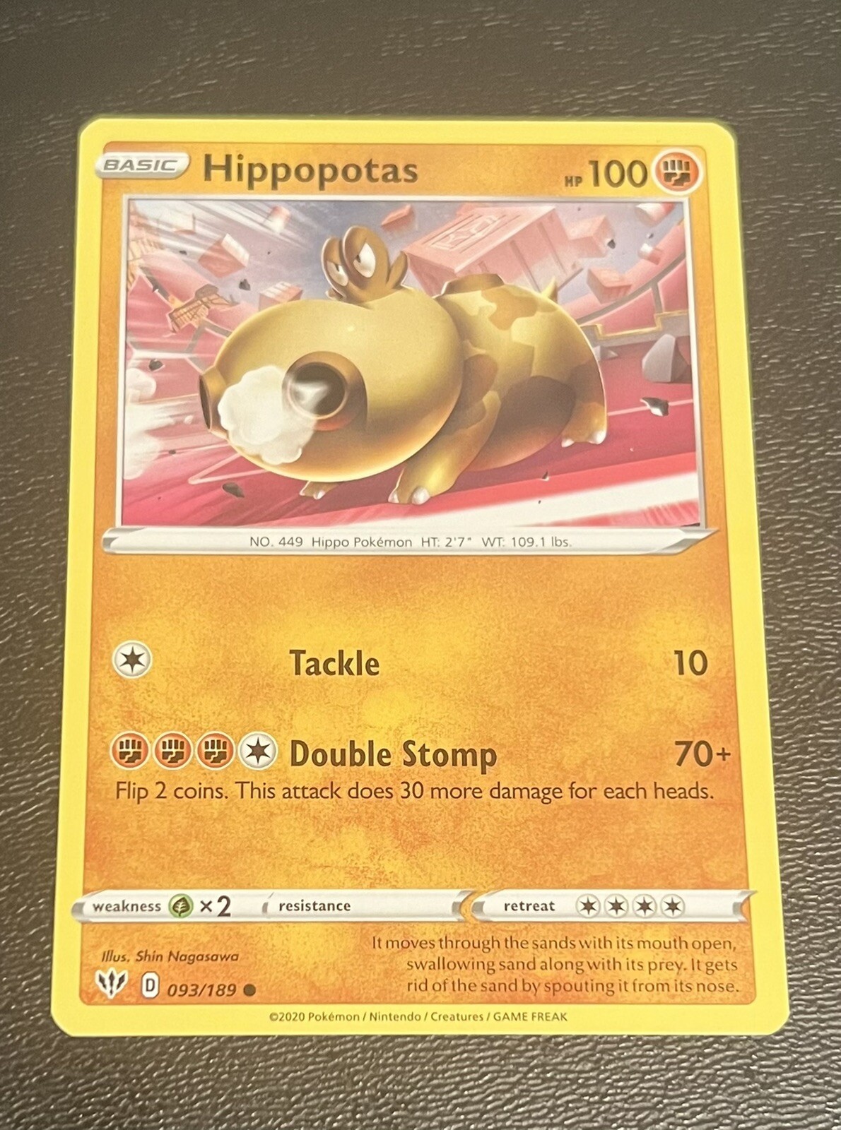 Pokémon TCG Hippopotas Darkness Ablaze 093/189 Regular Common Card Near ...