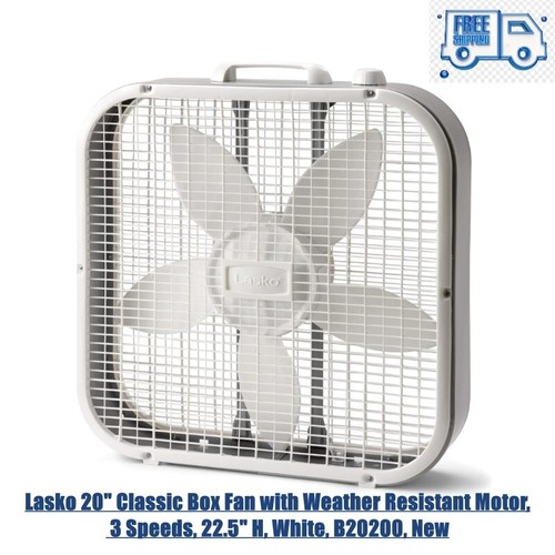 Lasko 20" Classic Box Fan with Weather-Resistant Motor, 3 Speeds, 22.5 ...