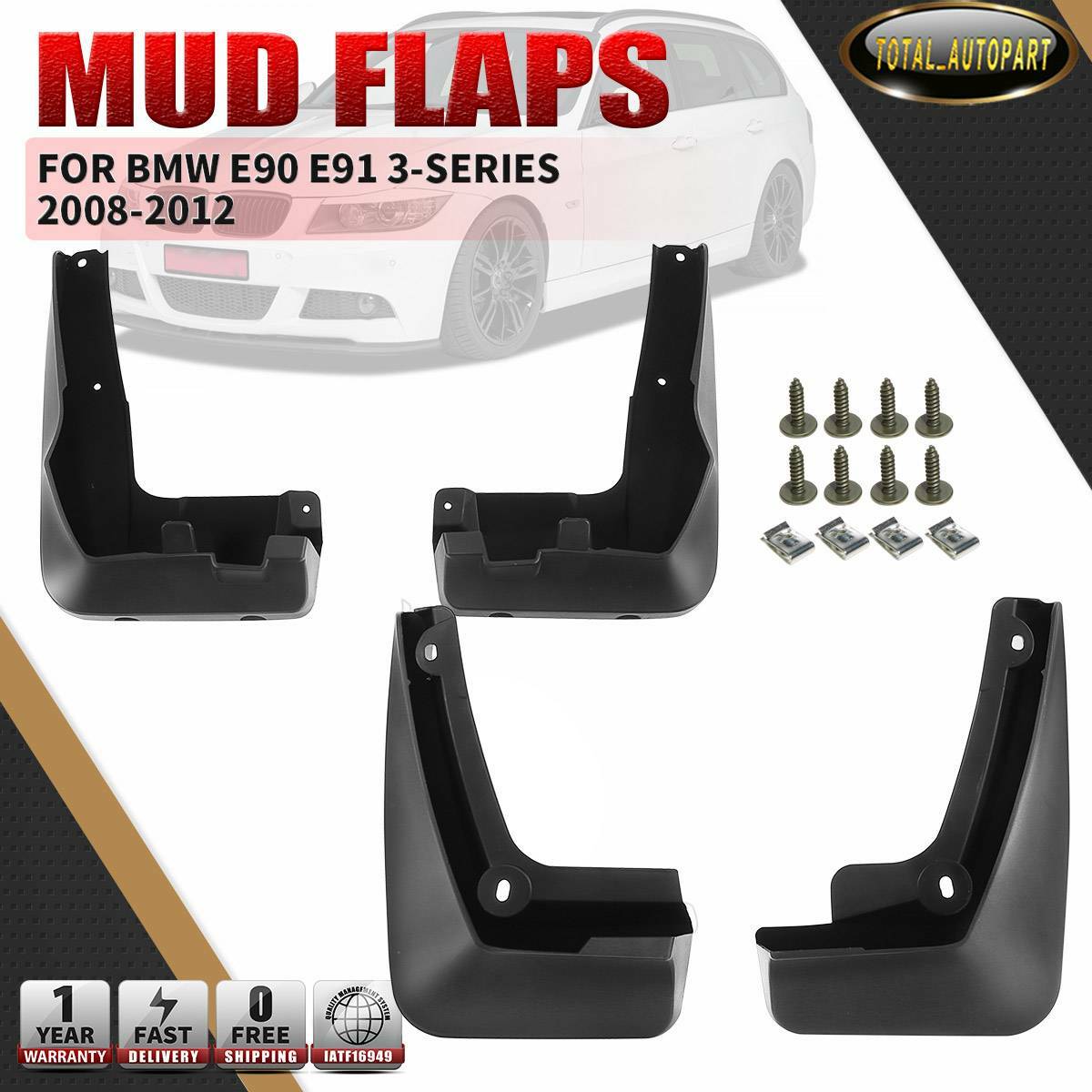 4x Mudflaps Splash Guards Mudguard for BMW E90 E91 320i 323i 325i 328i ...