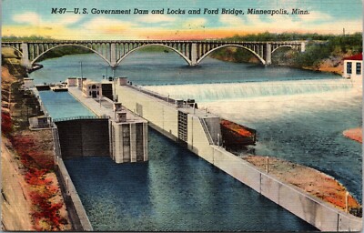 Postcard Minneapolis Minnesota U.S. Government Dam & Locks & Ford ...