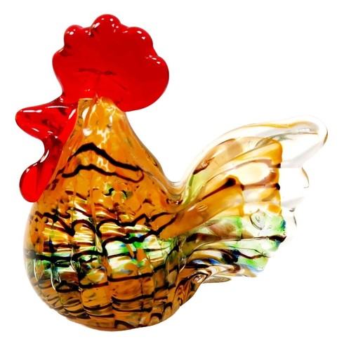 Gorgeous Designs Art Glass Rooster Chicken Bird Multi-Color 4.0in ...
