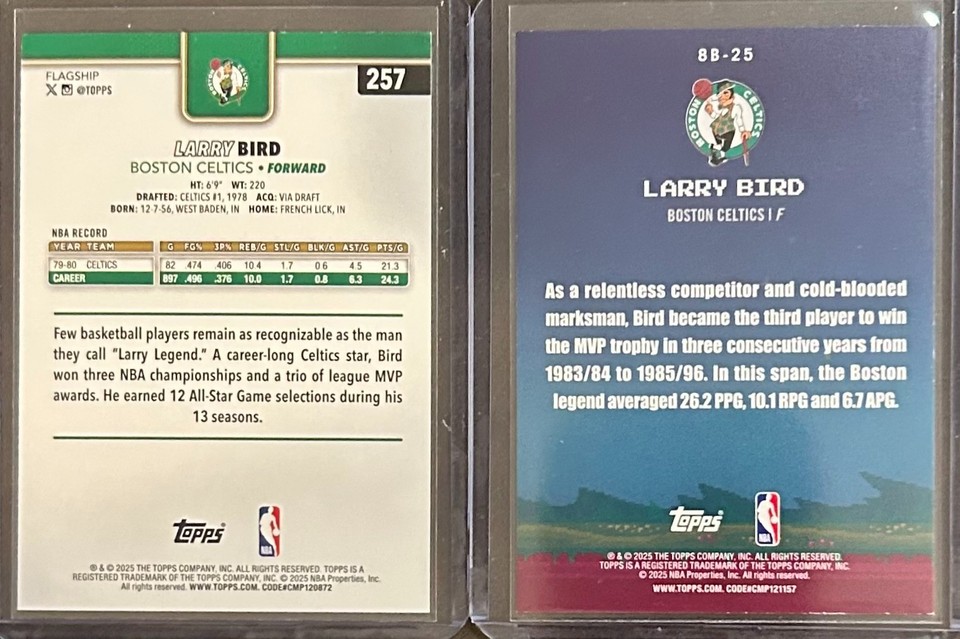 2025-26 Topps Basketball Larry Bird 2 Card Insert/Parallel Trading Lot ...