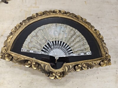 Antique Victorian French Hand Fan in Shadow Box - Man Courting Woman | eBay