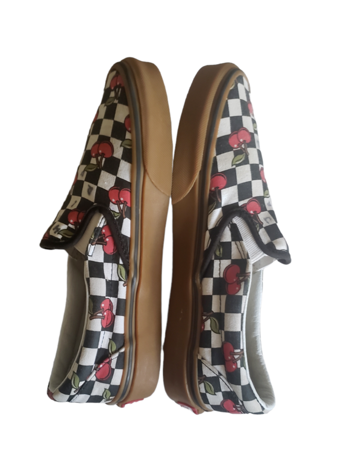 VANS Checkerboard Cherries Classic Slip On Skate Shoes Women's Size 7.5 ...
