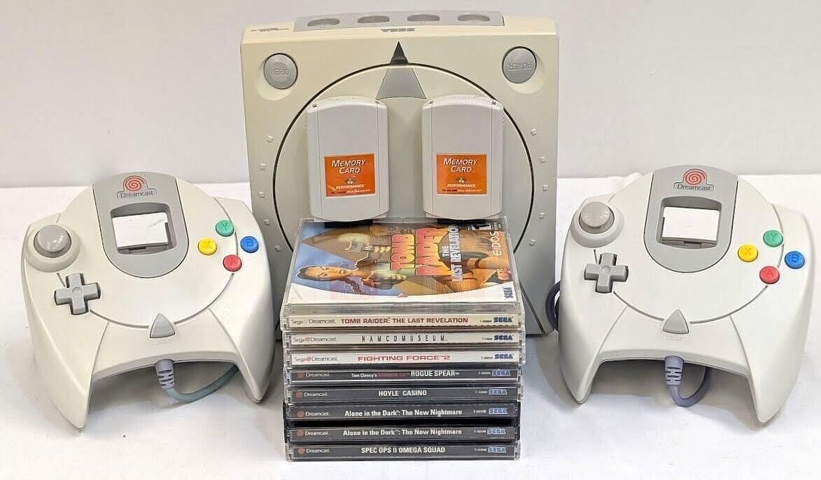 Sega Dreamcast Console w/2 Cont, 2 Mem Cards, 7 Games + HDMI Converter ...