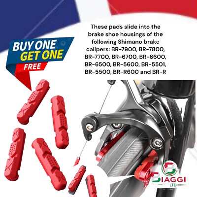 BRAKE Red BLOCKS Brake Pads fit SHIMANO-ROAD BIKE RIMS SHOES ULTEGRA ...