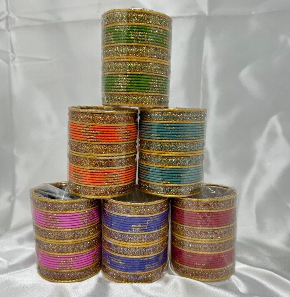Indian 24Pc Kids Metal Bangles Multiple Color With Gold Churiya Chudiya ...