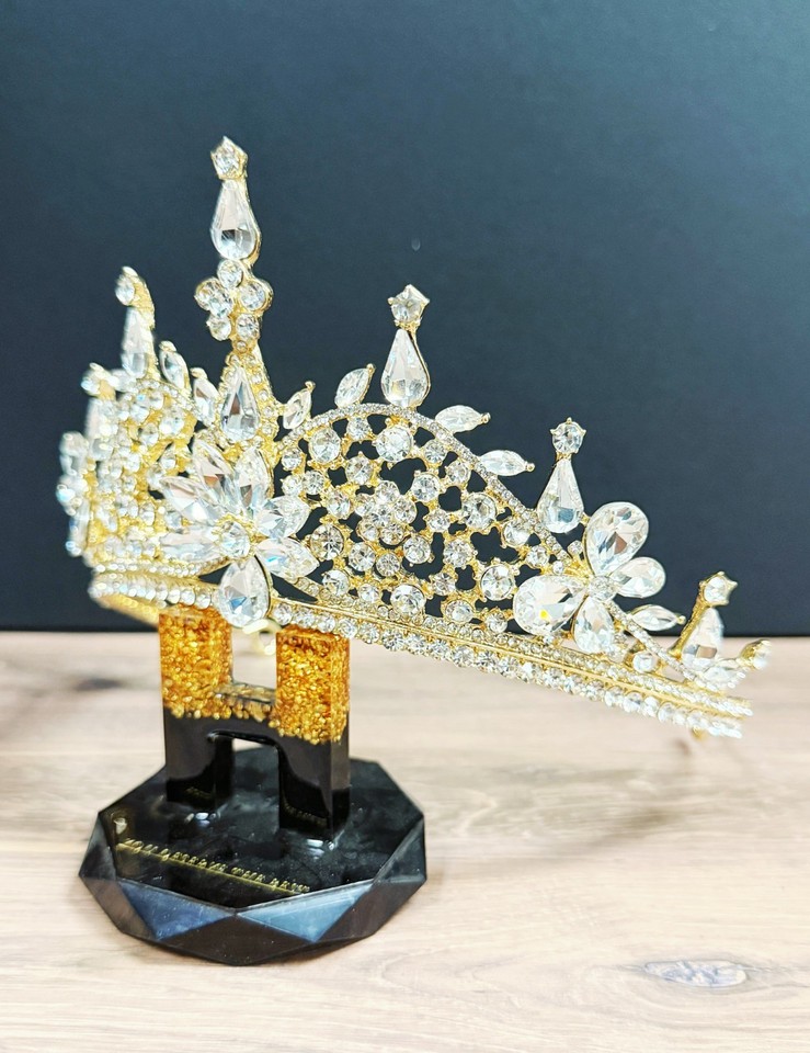 Princess Crown, Flower Crown, Gold Crown, Clear crystal crown, Birthday ...