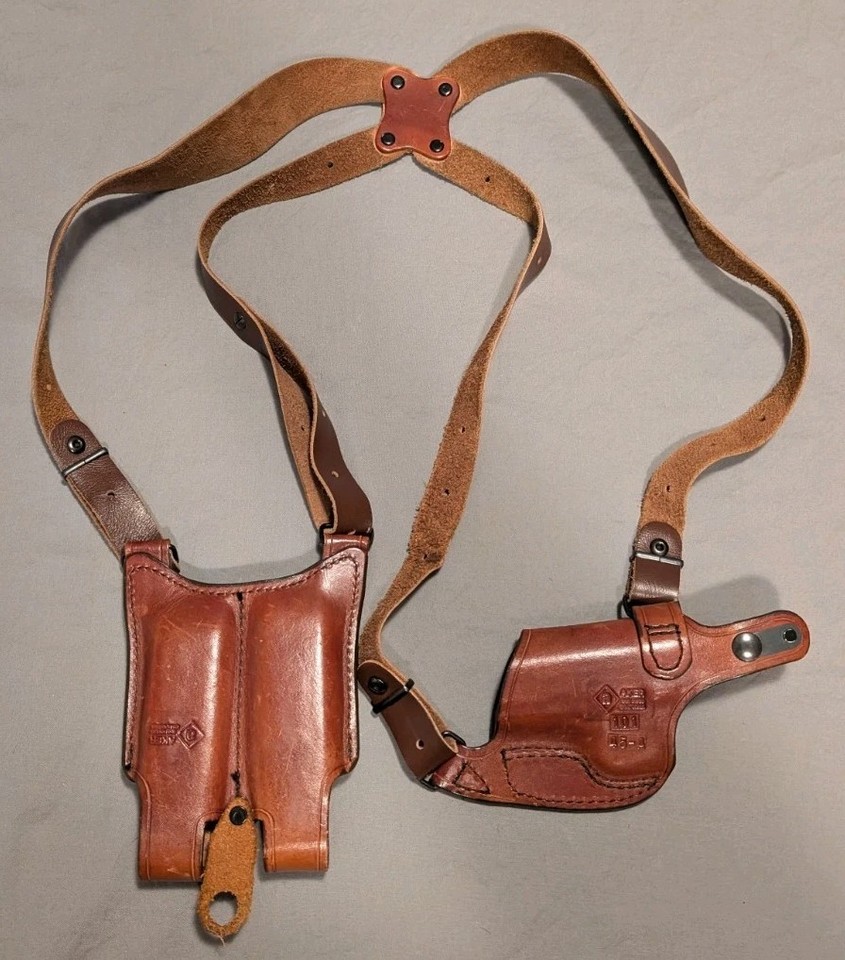 Aker 101 45-A 1911 Leather Shoulder Holster Rig Double Mag Pouch RH USA ...