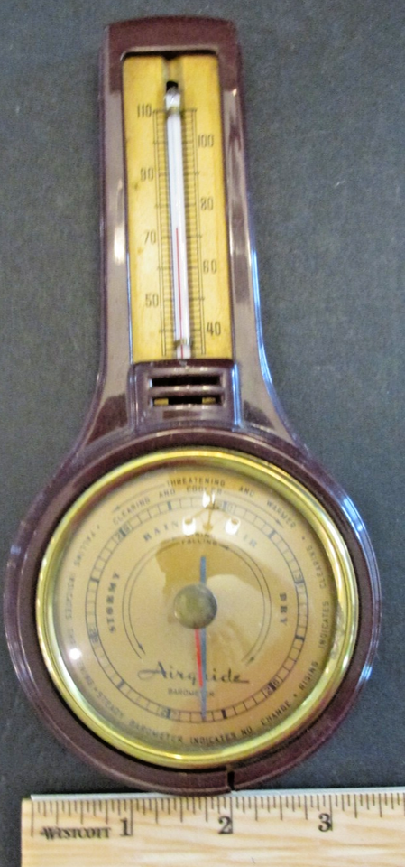 VTG Airguide Barometer Thermometer Brown 3x8" Weather Storm Station ...