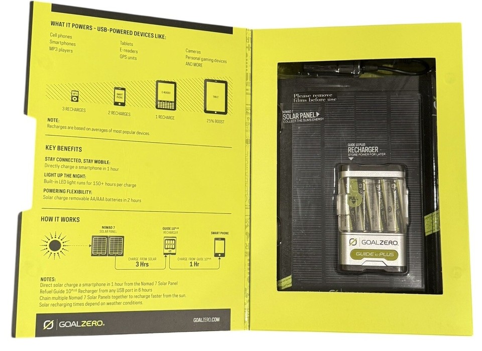Goal Zero Guide 10 Plus Solar Charging Kit Recharger + Solar Panel NEW ...