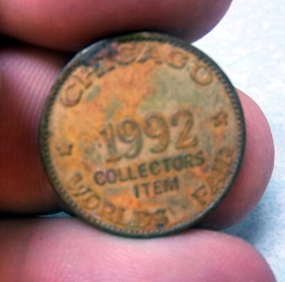 1992 Chicago Worlds Fair Brass token, O'Hare Game token, fun ...