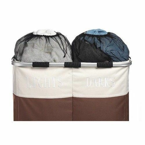Lights Darks Laundry Hamper 2 Bin Clothes Sorter Foldable Washing ...