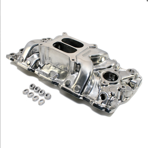 CHEVROLET HIGH RISE MANIFOLD SMALL BLOCK 4 BARREL DUAL PLANE POLISHED ...