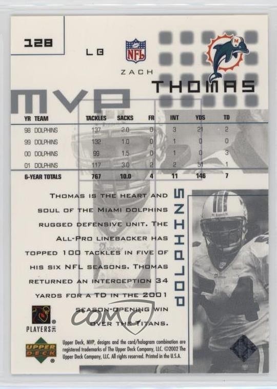 2002 Upper Deck MVP Silver 83/100 Zach Thomas #128 HOF yj7 | eBay
