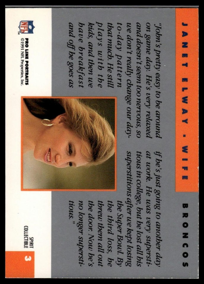 1991 Pro Line Portraits #3 Janet Elway Spirit Wives | eBay