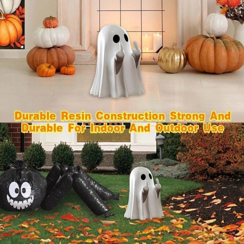 Funny Middle Finger Ghost Statue | Halloween Resin Figurine for Home ...