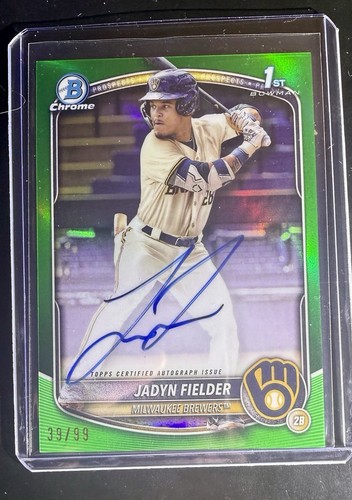 2025 Bowman Chrome Green Refractor Auto /99 JADYN FIELDER Brewers CPA ...