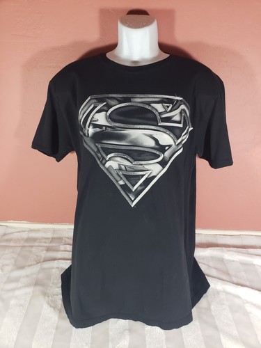 Mens Superman Graphic T-Shirt Size L Black Silver Look Chest Logo | eBay
