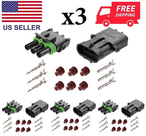 Delphi Weather Pack 3 Pin Sealed Connector Kit 14-16 AWG 3 Complete ...