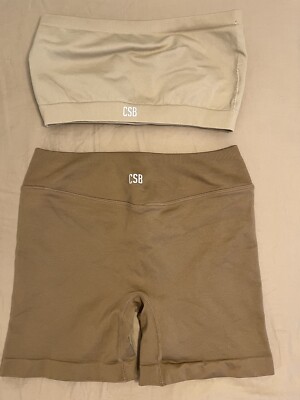 Athleisure Crop Shop Boutique (CSB) Bandeau Bra/Shorts Set Size M Brown ...
