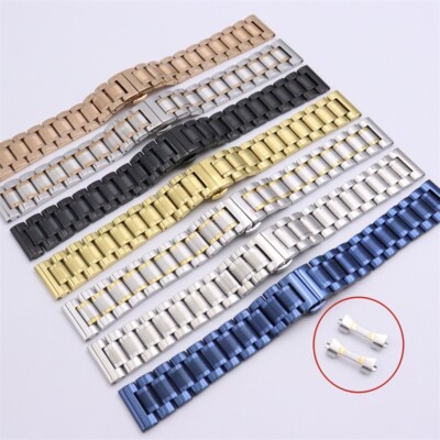 Flat+Curved End Metal Bracelet 10mm-24mm Stainless Steel Watch Strap ...